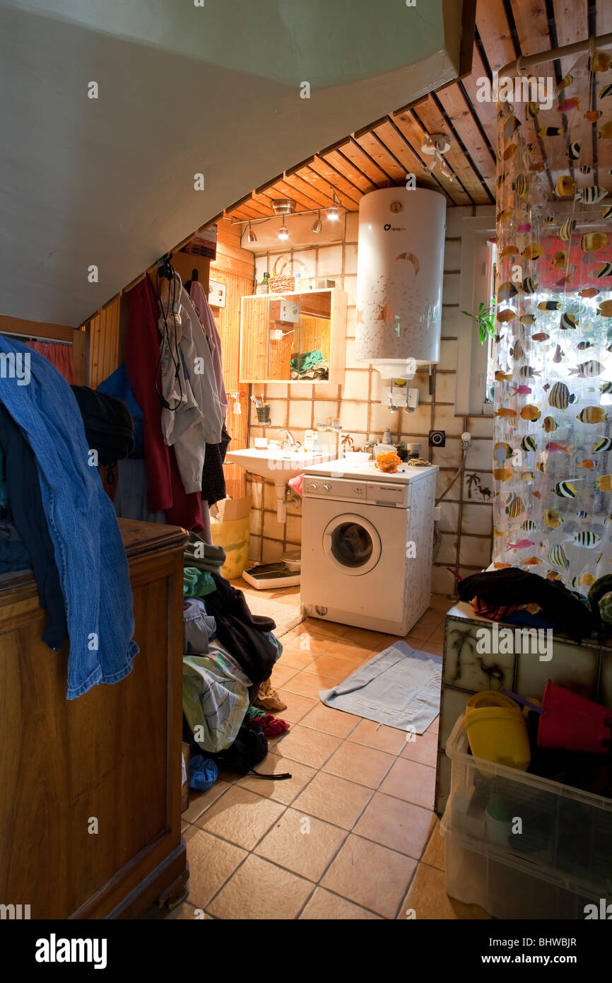 Compulsive clutter in an apartment bathroom by Charles Lupica Stock ...