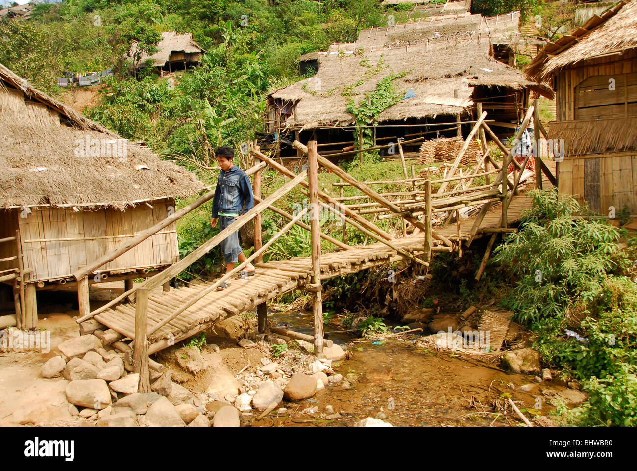 bamboo bridge , umpium refugee camp(thai burmese border) , south of mae ...