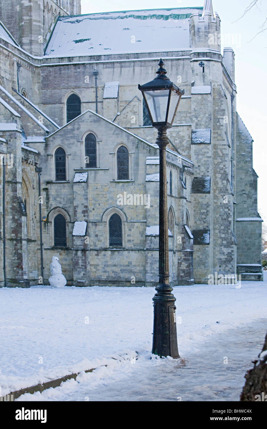 snow on chichester cathedral at christmas Stock Photo - Alamy