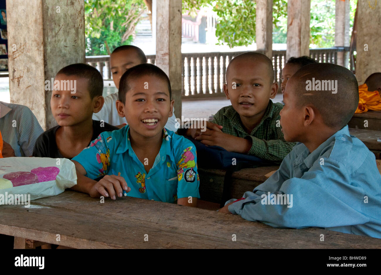 School children in a classroom at an orphanage near Siem Reap, Cambodia ...