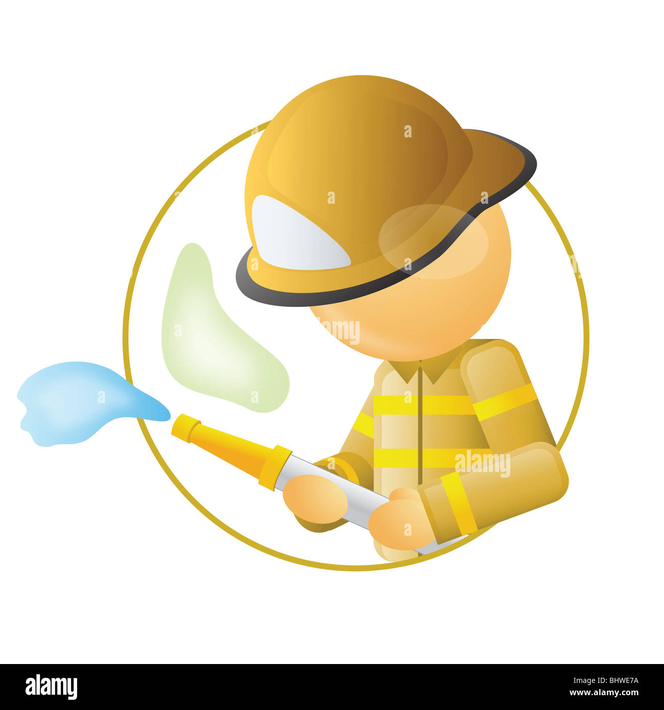 fireman holding water pipe, spraying on fire Stock Photo - Alamy