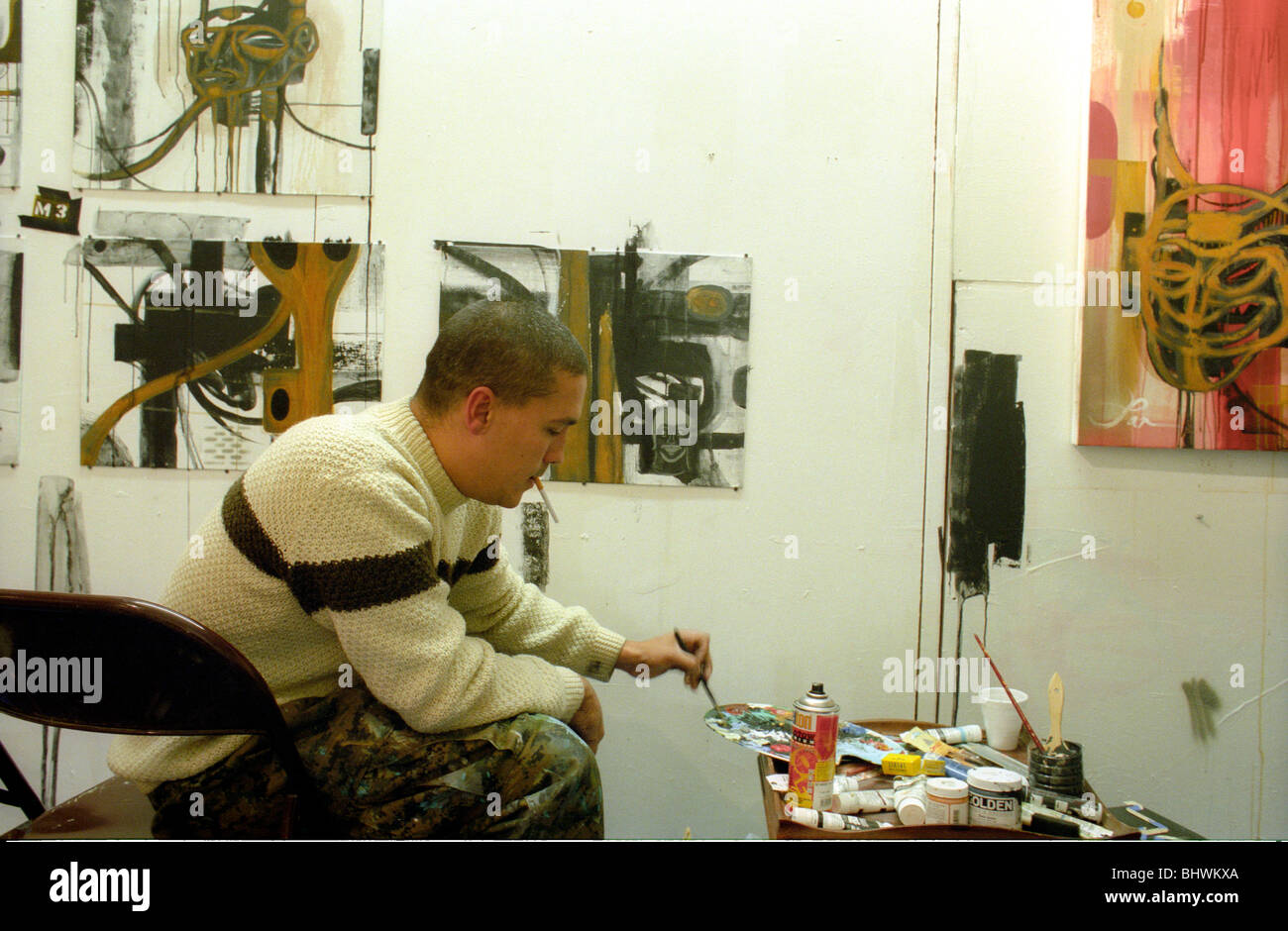 American underground graffiti artist Doze Green paints in his Brooklyn ...