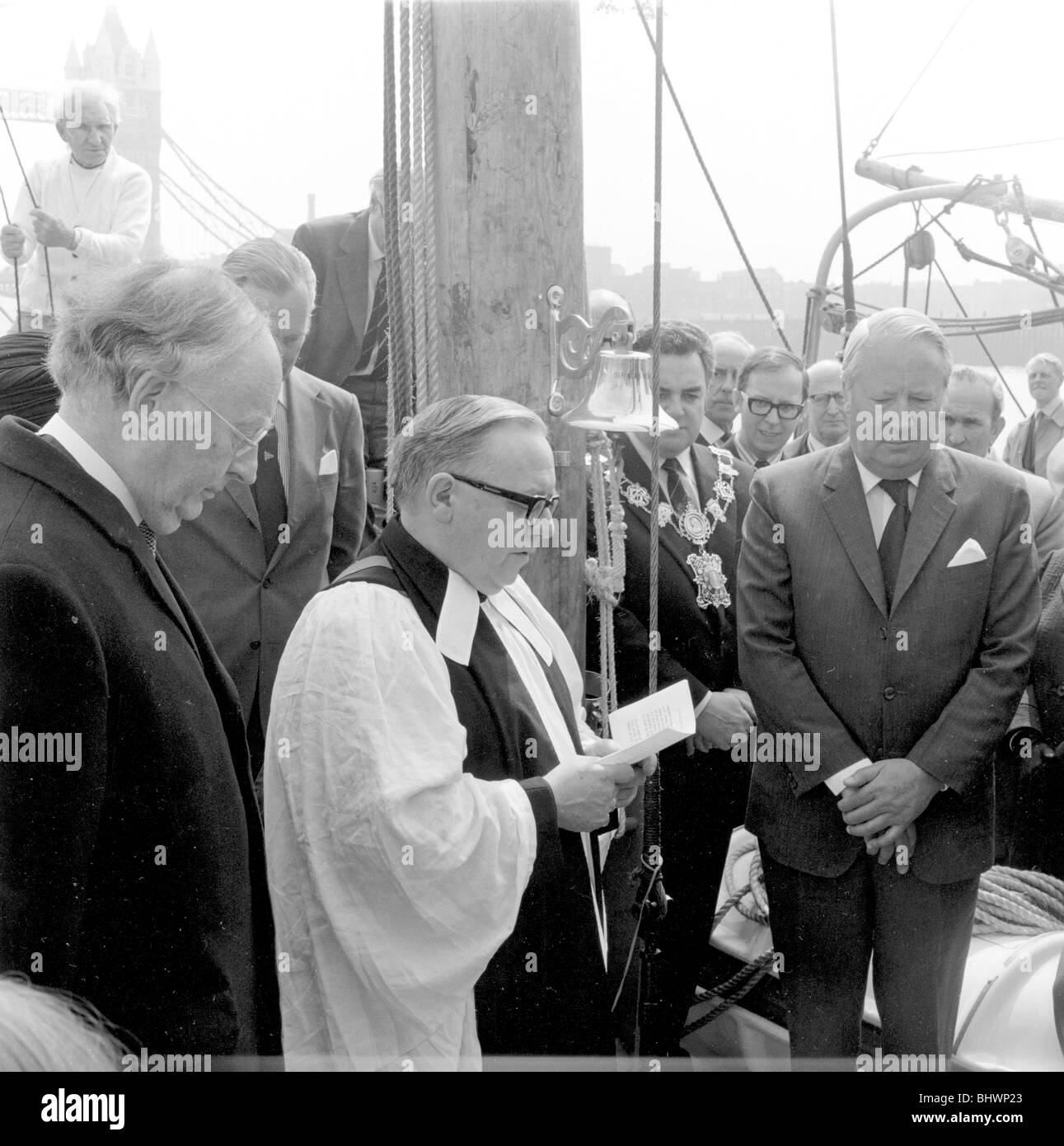 Ted Heath on a Thames barge, London, 25 April 1974. Artist: Henry Grant ...