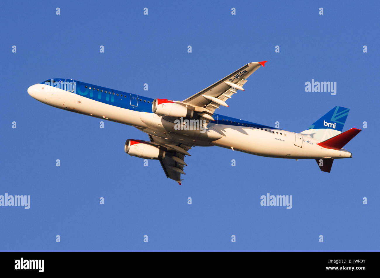Airbus A321 operated by BMI climbing out from take off at London ...