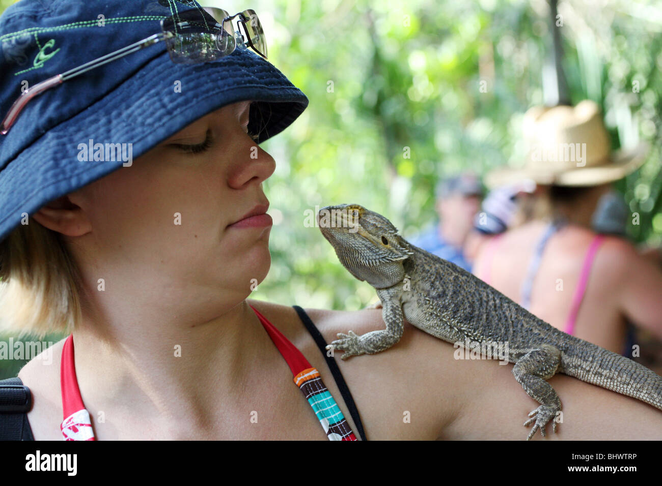 Girl / Woman with lizard on shouder Stock Photo - Alamy