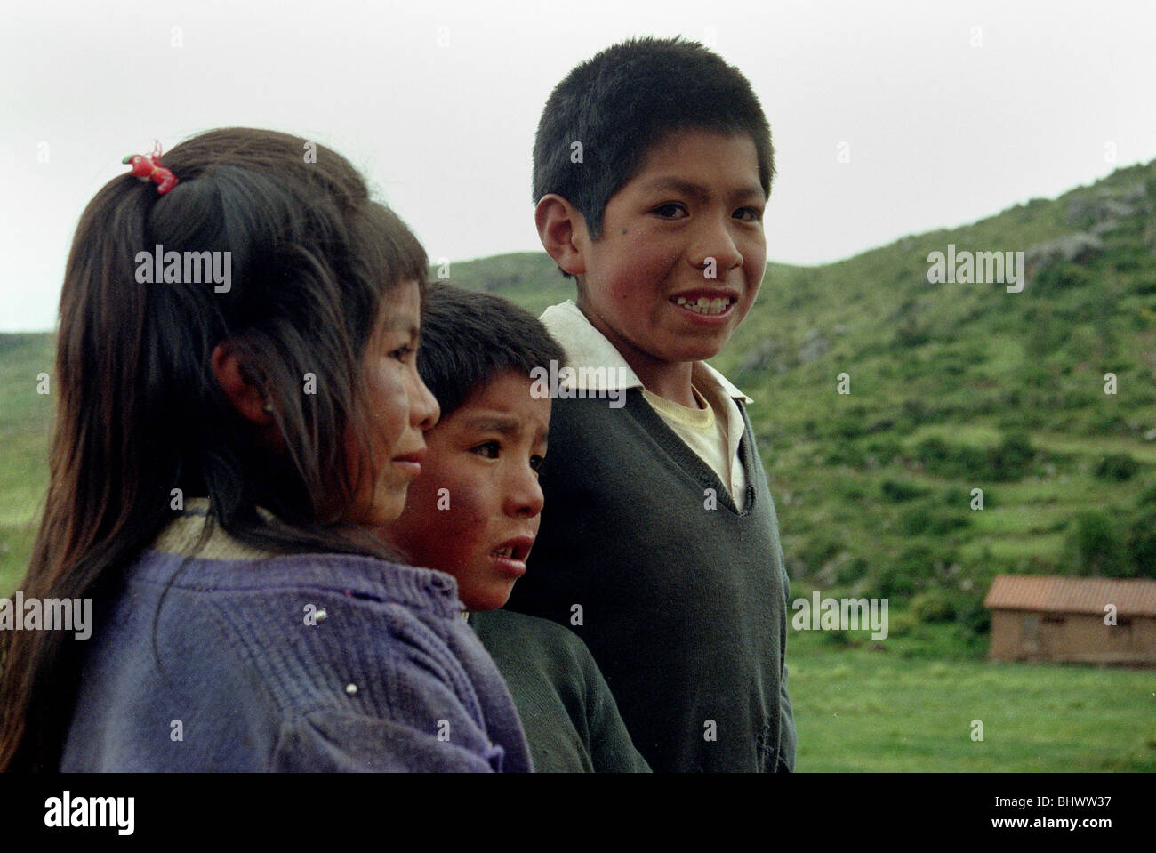 Peruvian children just outside Cuzco in Peru South America circa 1997 ...