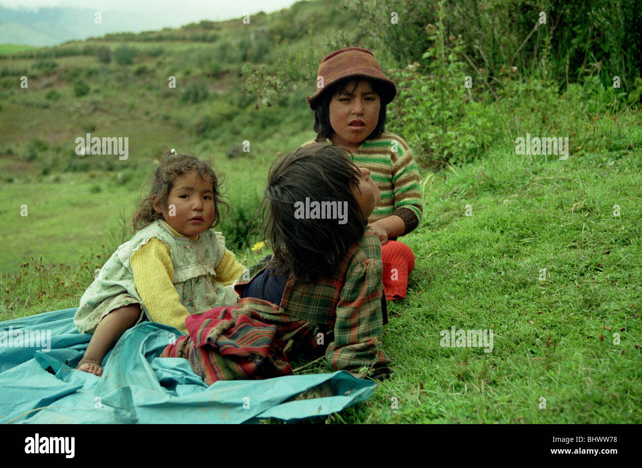 Peruvian children just outside Cuzco in Peru South America circa 1997 ...