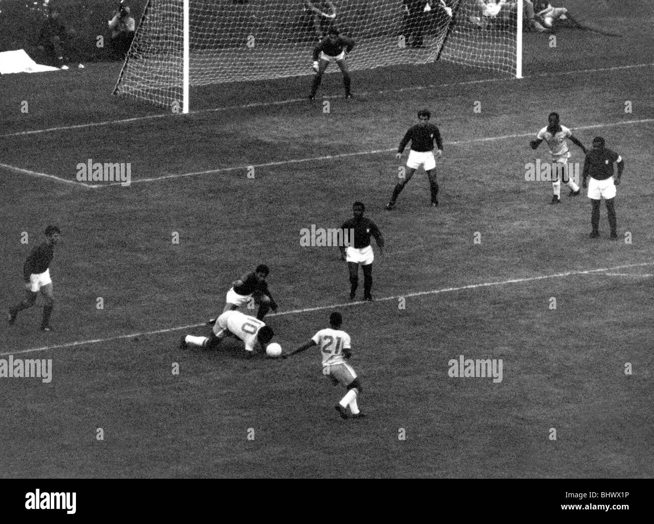 Football - World Cup 1966 Portugal v Brazil Pele goes down injured ...