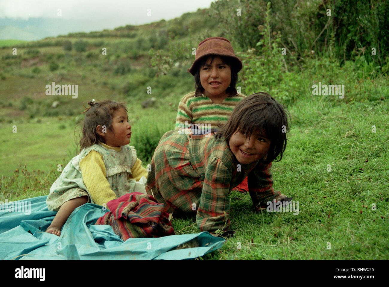 Peruvian children just outside Cuzco in Peru South America circa 1997 ...