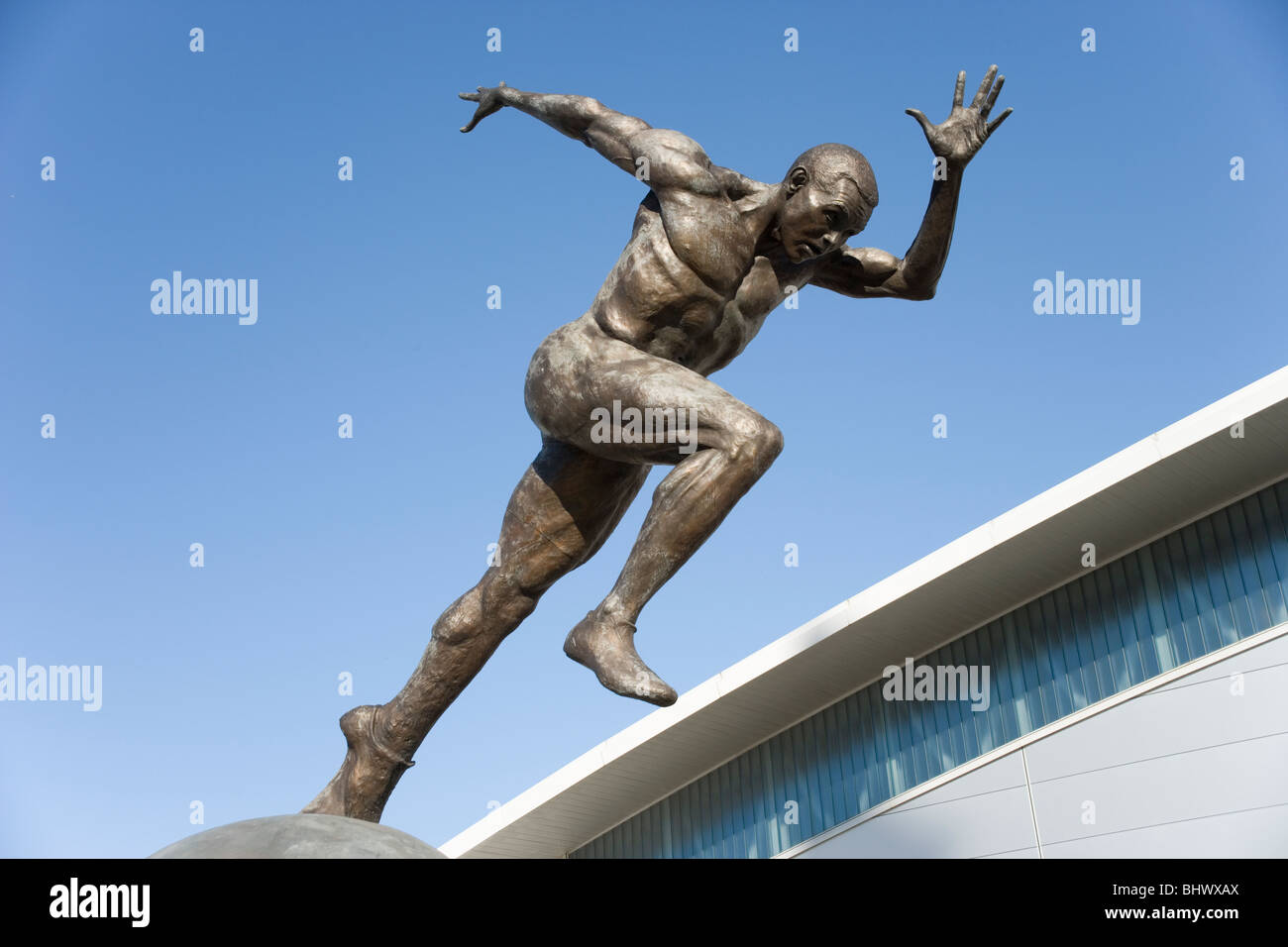 Commonwealth Games statue at Sportcity, Eastlands Manchester Stock ...
