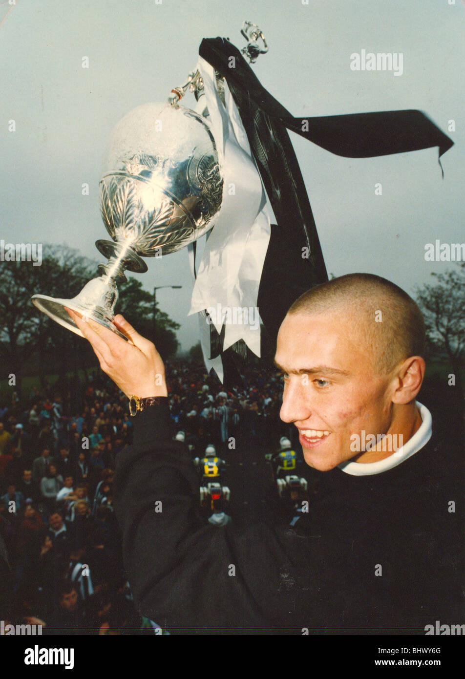 Newcastle United player Lee Clark with the First Division Trophy May ...