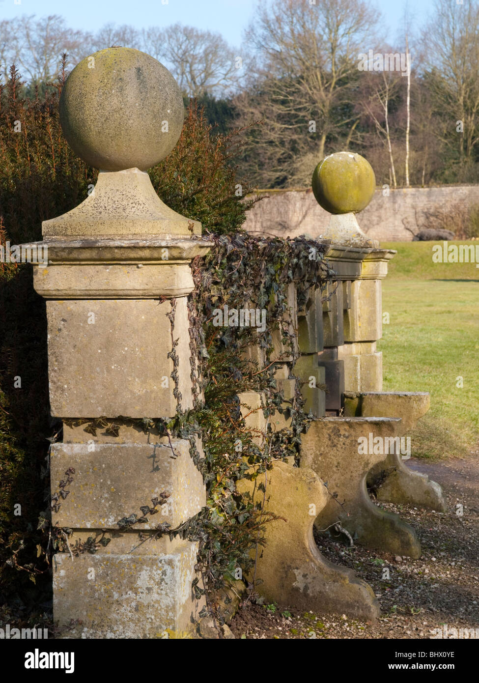 Stone balls on the top of a wall surrounding the Spanish Gardens at ...