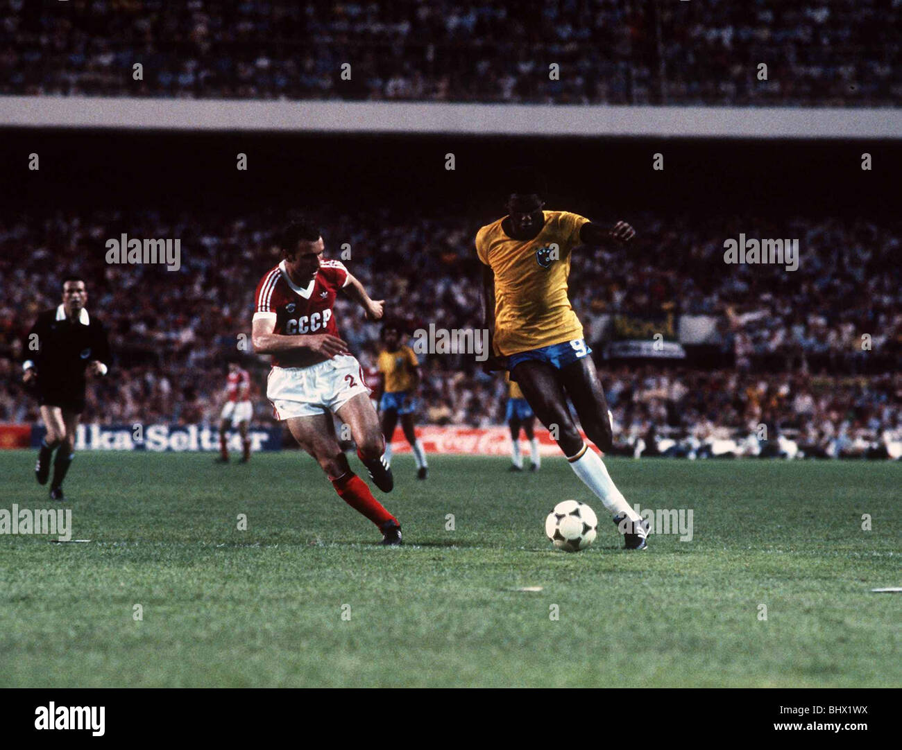 Brazil v Russia World Cup 1982 football Serginho (9) is chased by ...
