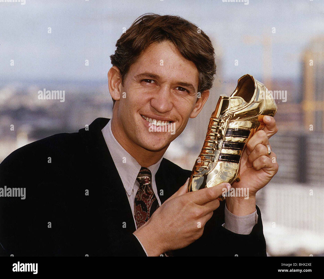 Tottenham Hostpur and England footballer Gary Lineker shows off the ...