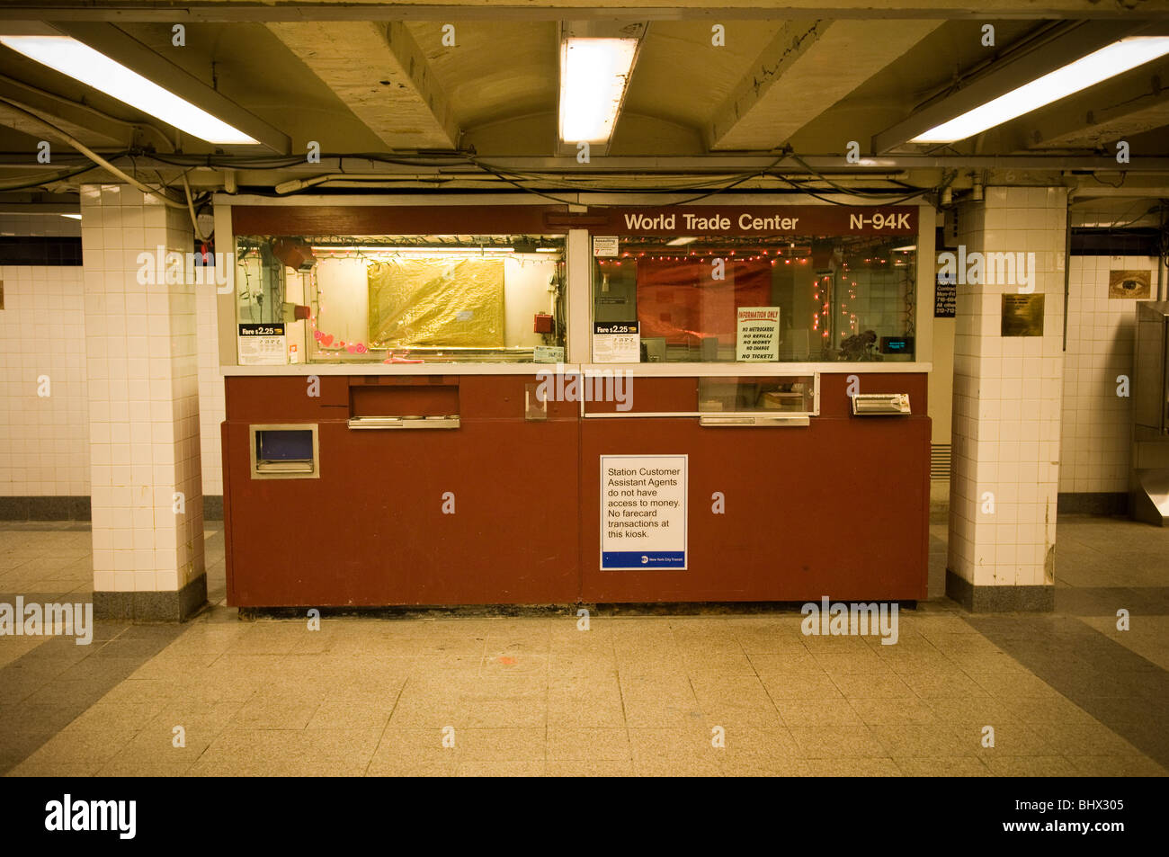 An empty subway station attendant token booth in the World Trade Center ...