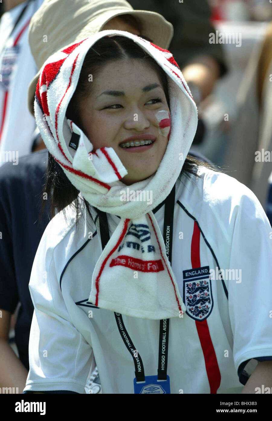 England v Cameroon, Kobe, Japan. a Japanese fan before the warm up ...