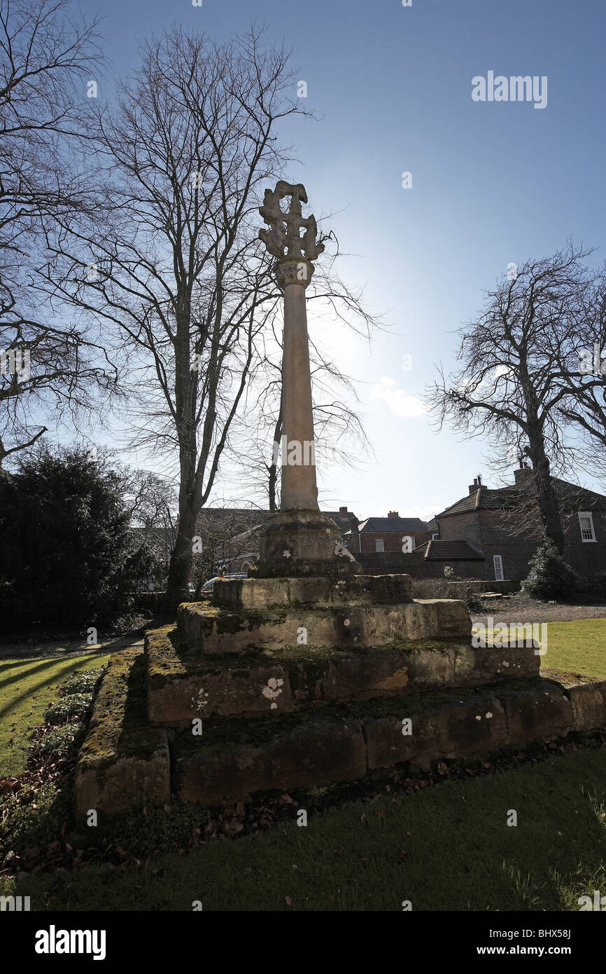 Medieval stone cross known as the Kilnsea Cross, standing in private ...