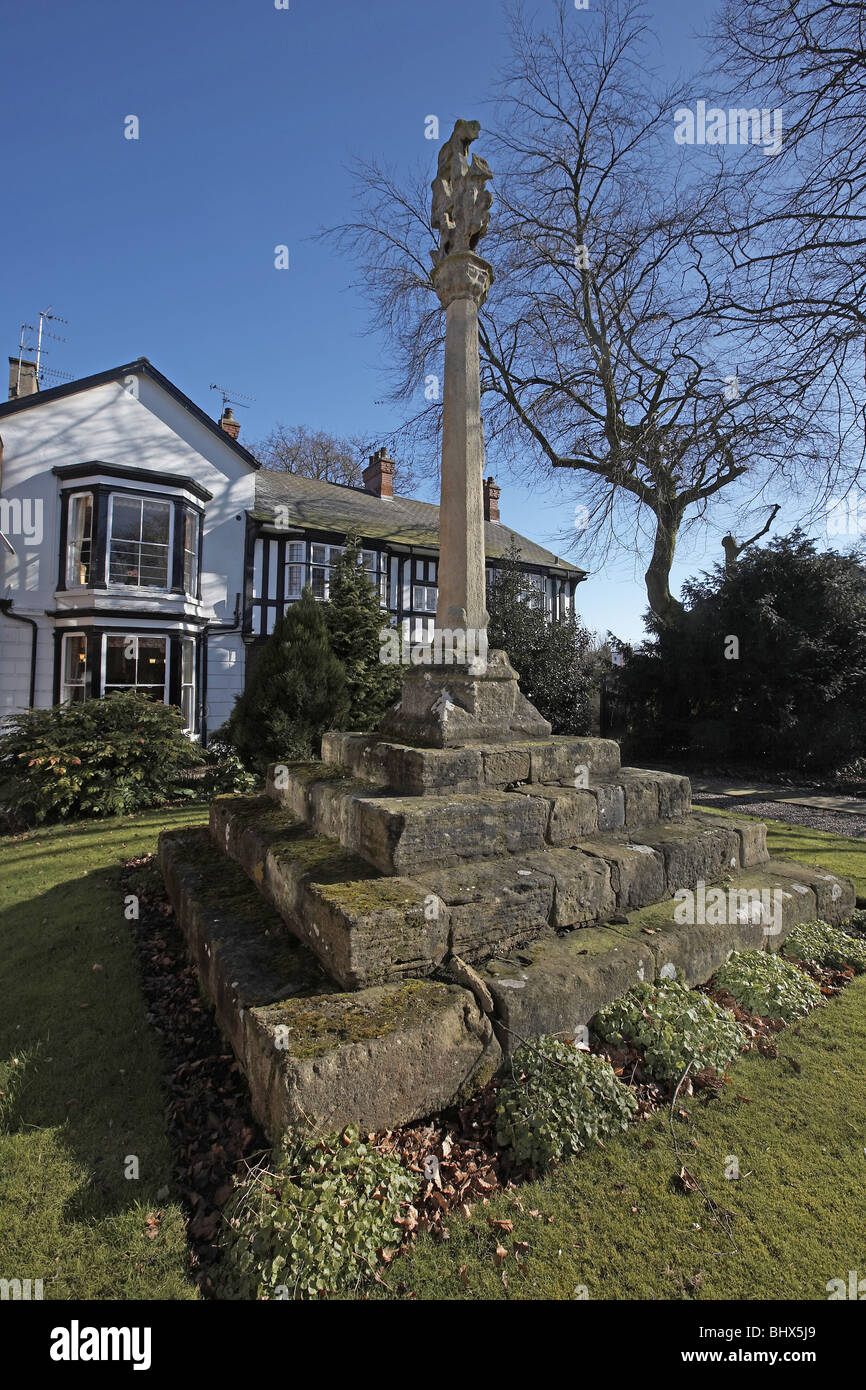 Medieval stone cross known as the Kilnsea Cross, standing in private ...