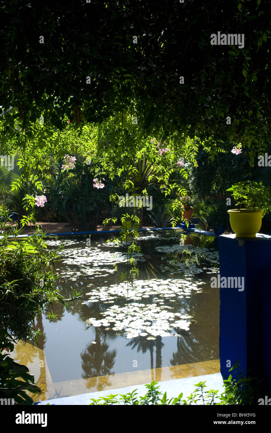 Water feature in the Jardin Majorelle, Marrakech, Morocco Stock Photo ...