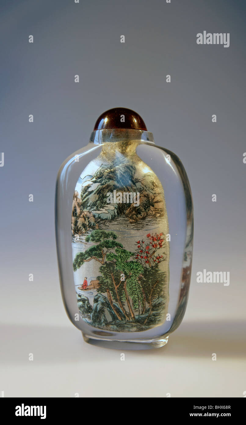 Chinese glass jar with internal painting Stock Photo - Alamy
