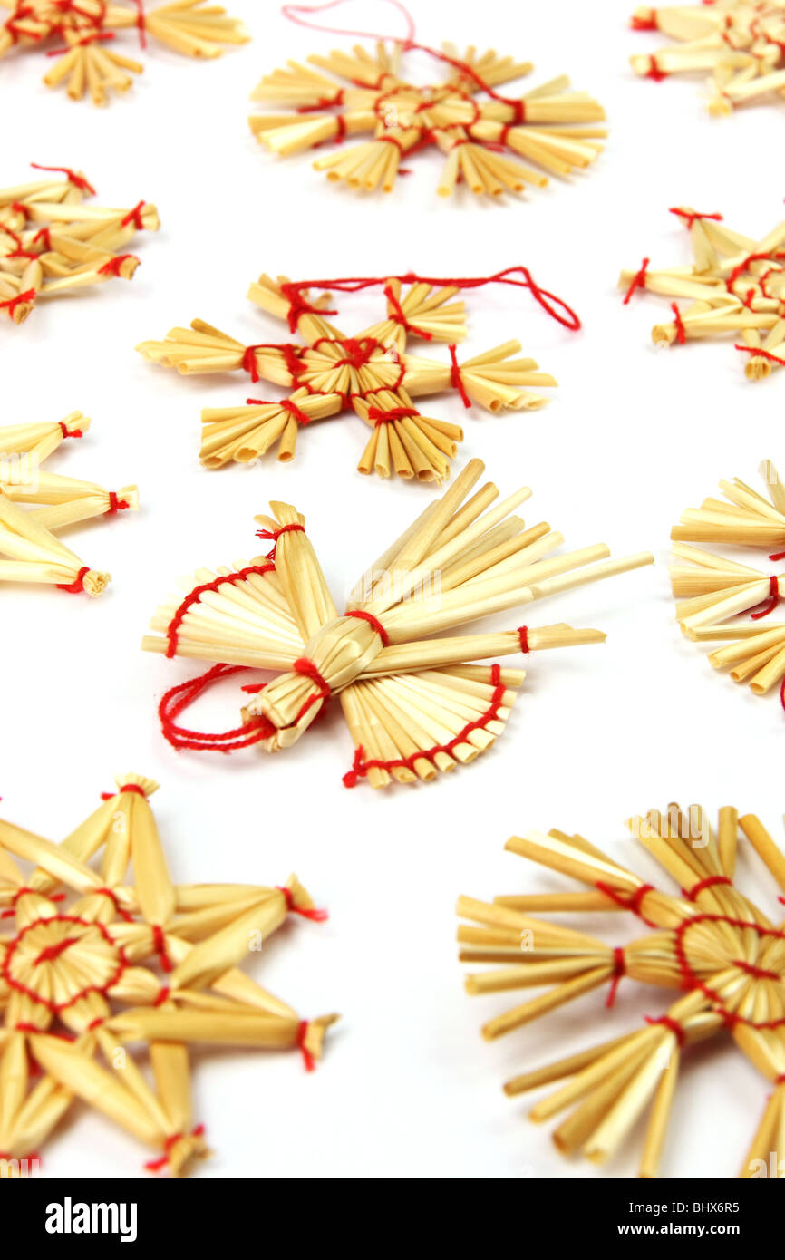 Christmas decorations from straw, isolated on white background Stock ...