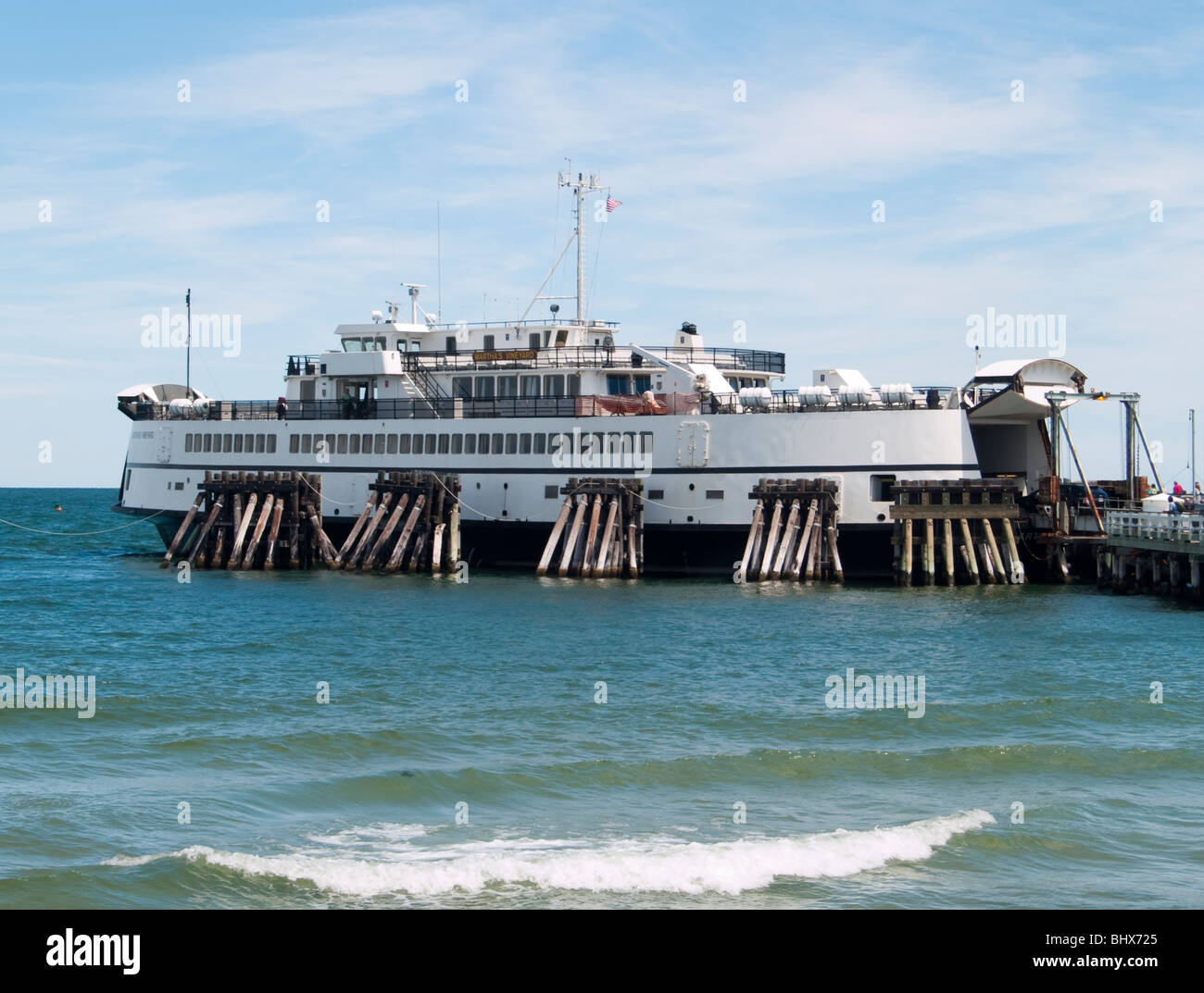 A ferry docked at Oak Bluffs on Martha's Vineyard, Massachusetts USA ...