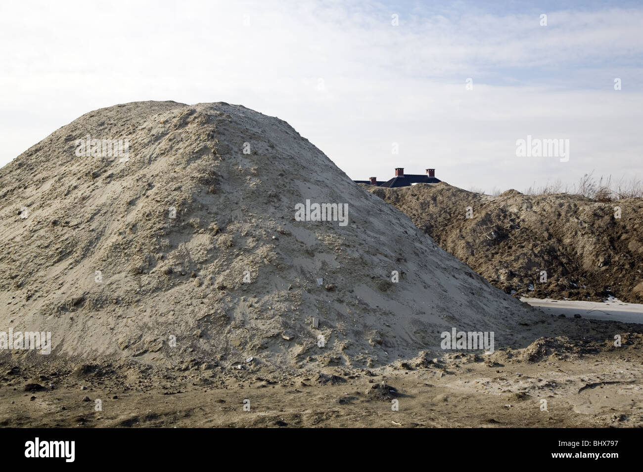 Heap of sand on a building site, Alblasserdam, South-Holland ...