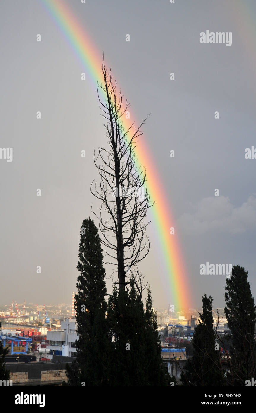 Israel, Haifa, a rainbow over the city Stock Photo - Alamy