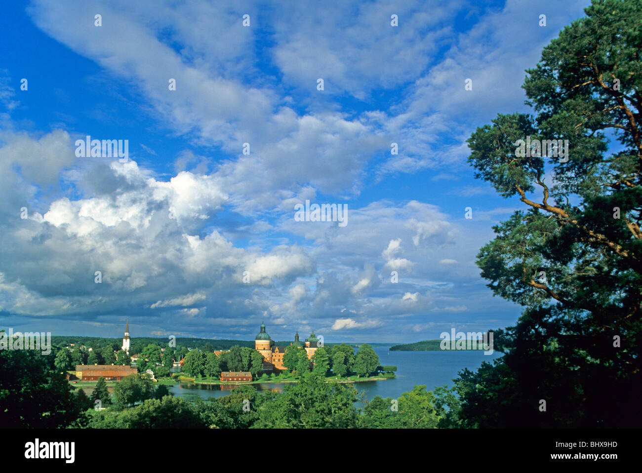 panoramic view of Mariefred and Gripsholm Castle in Southern Sweden ...