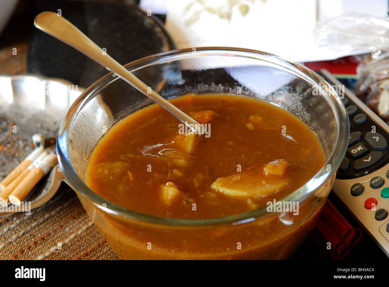 Bowl of Soup on Table Top Stock Photo - Alamy