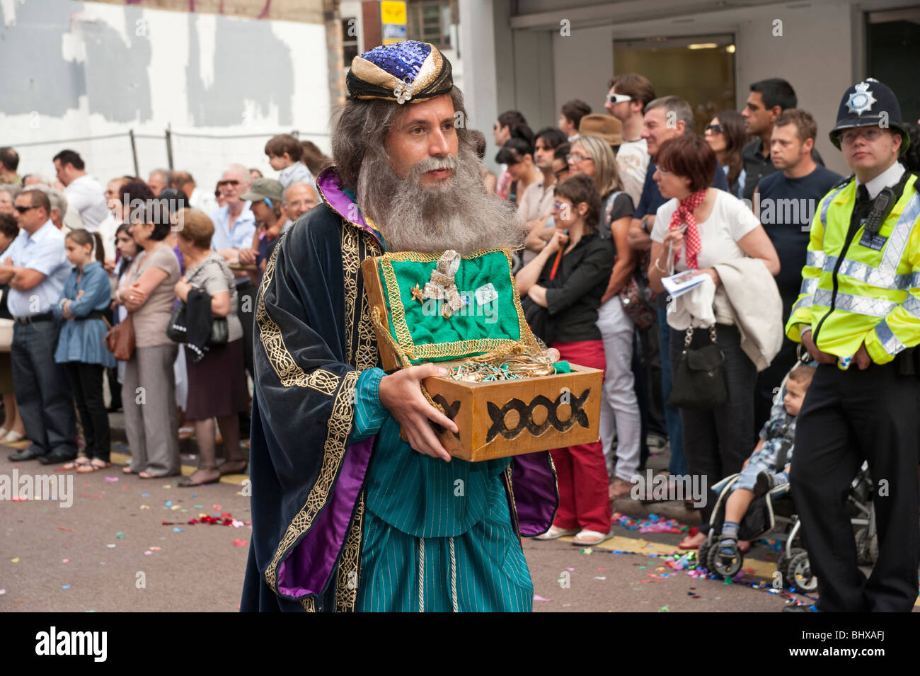 One of the three kings carrying a box in the procession in Honour of ...
