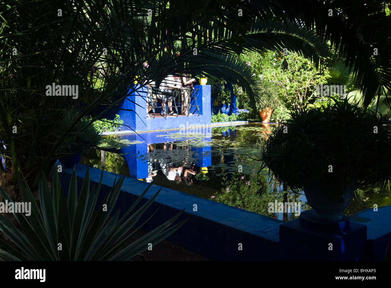 Water feature in the Jardin Majorelle, Marrakech, Morocco Stock Photo ...