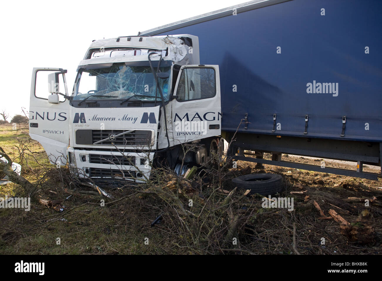 Jackknifed Lorry After Being Involved In A Road Traffic Accident On The ...