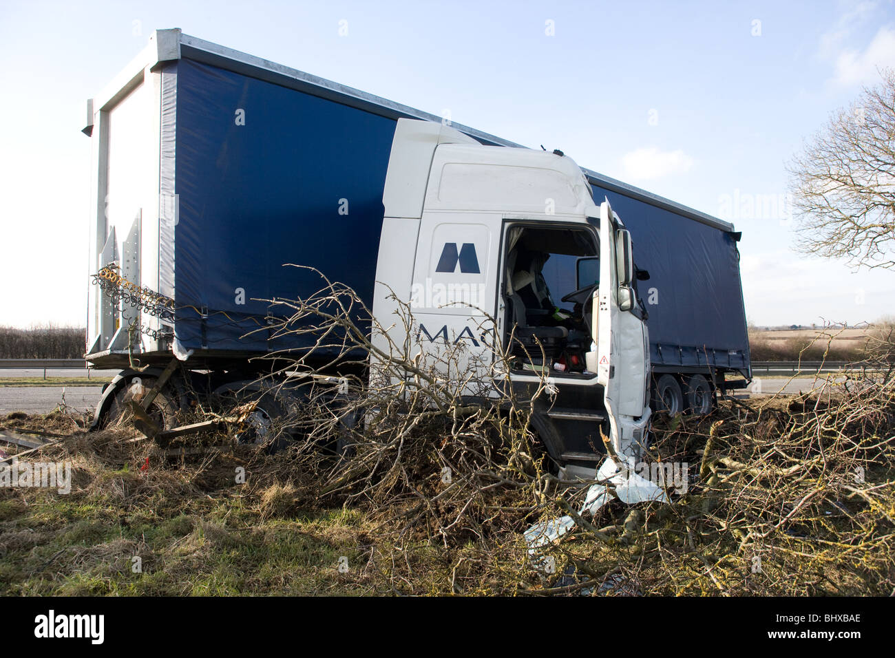 Jackknifed Lorry After Being Involved In A Road Traffic Accident On The ...