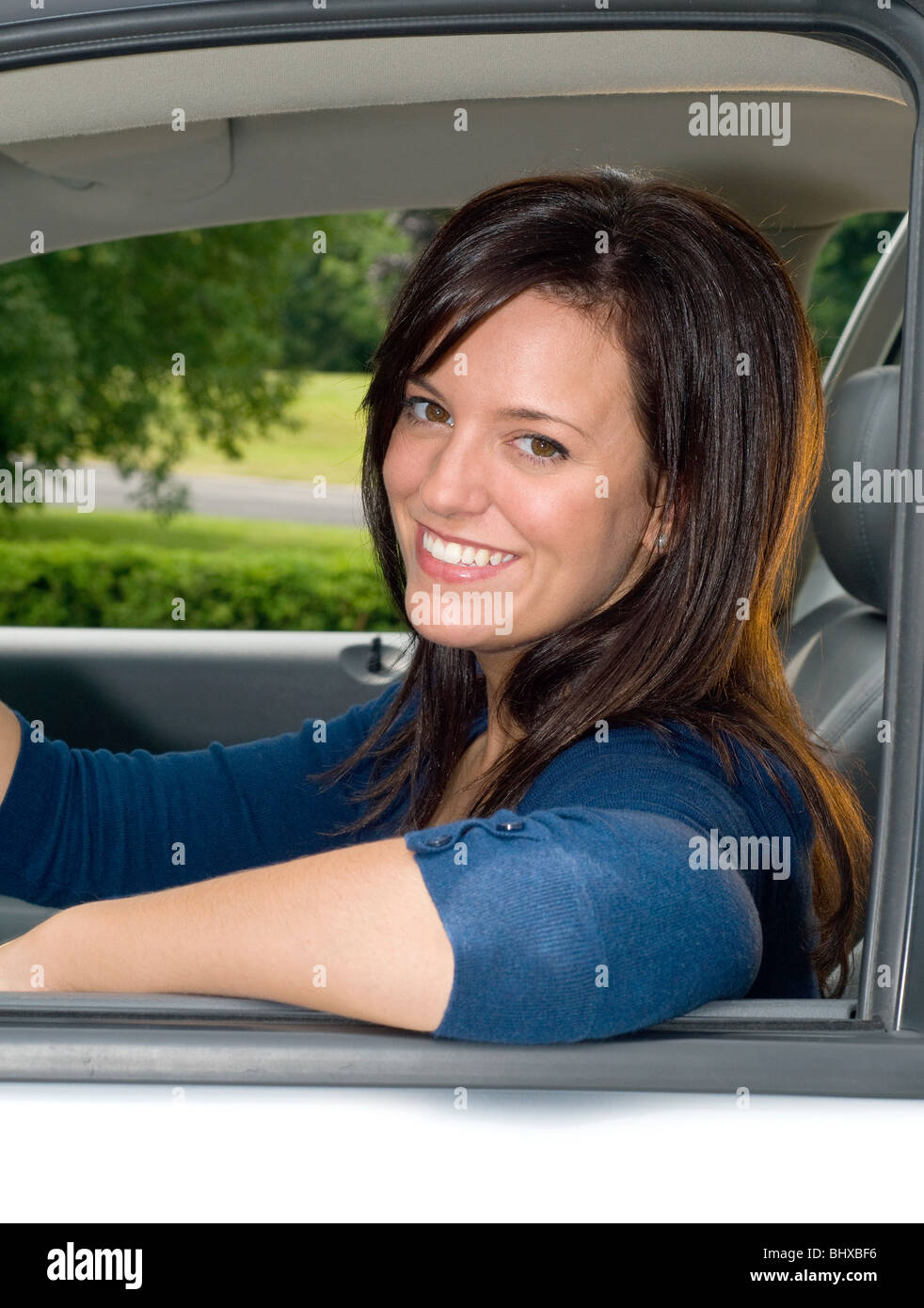 Woman Driving Her Car Stock Photo - Alamy