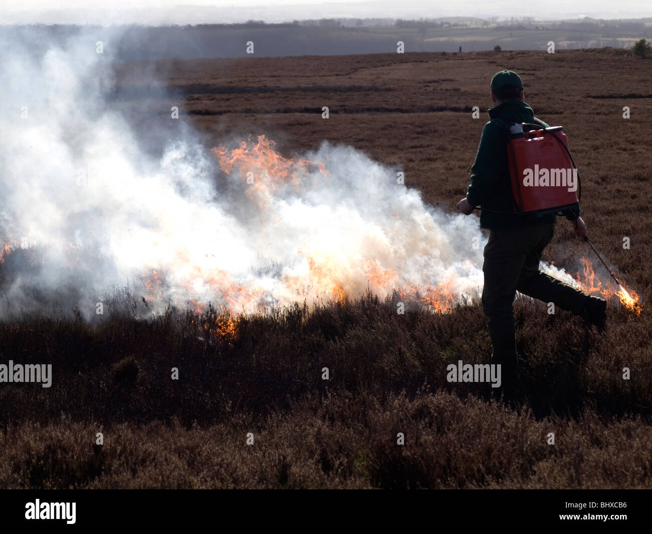 Controlled heather burning on the North Yorkshire Moors to prevent it ...