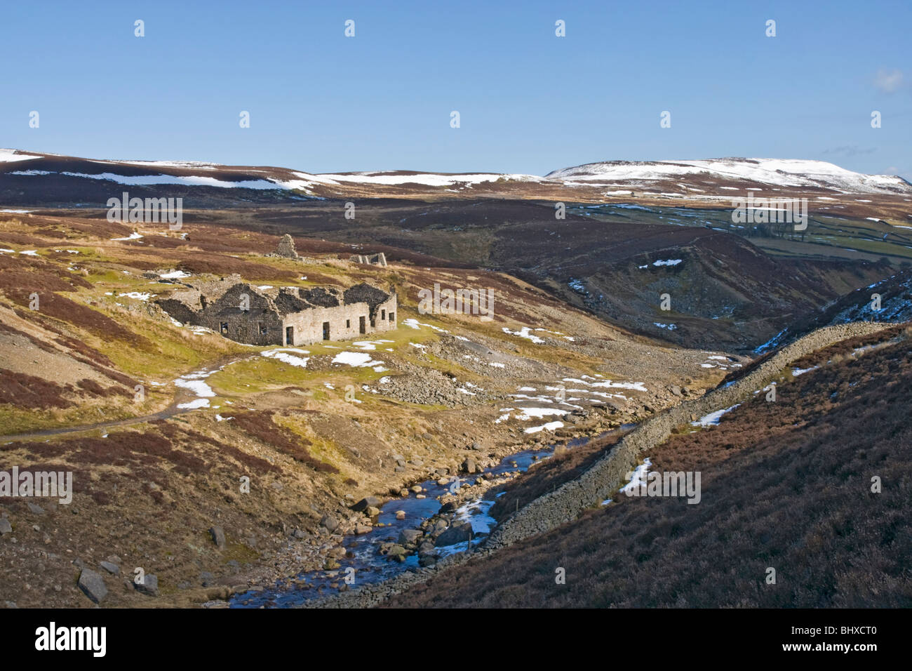 The ruins of Surrender Smelt Mill, Swaledale, Yorkshire Dales National ...