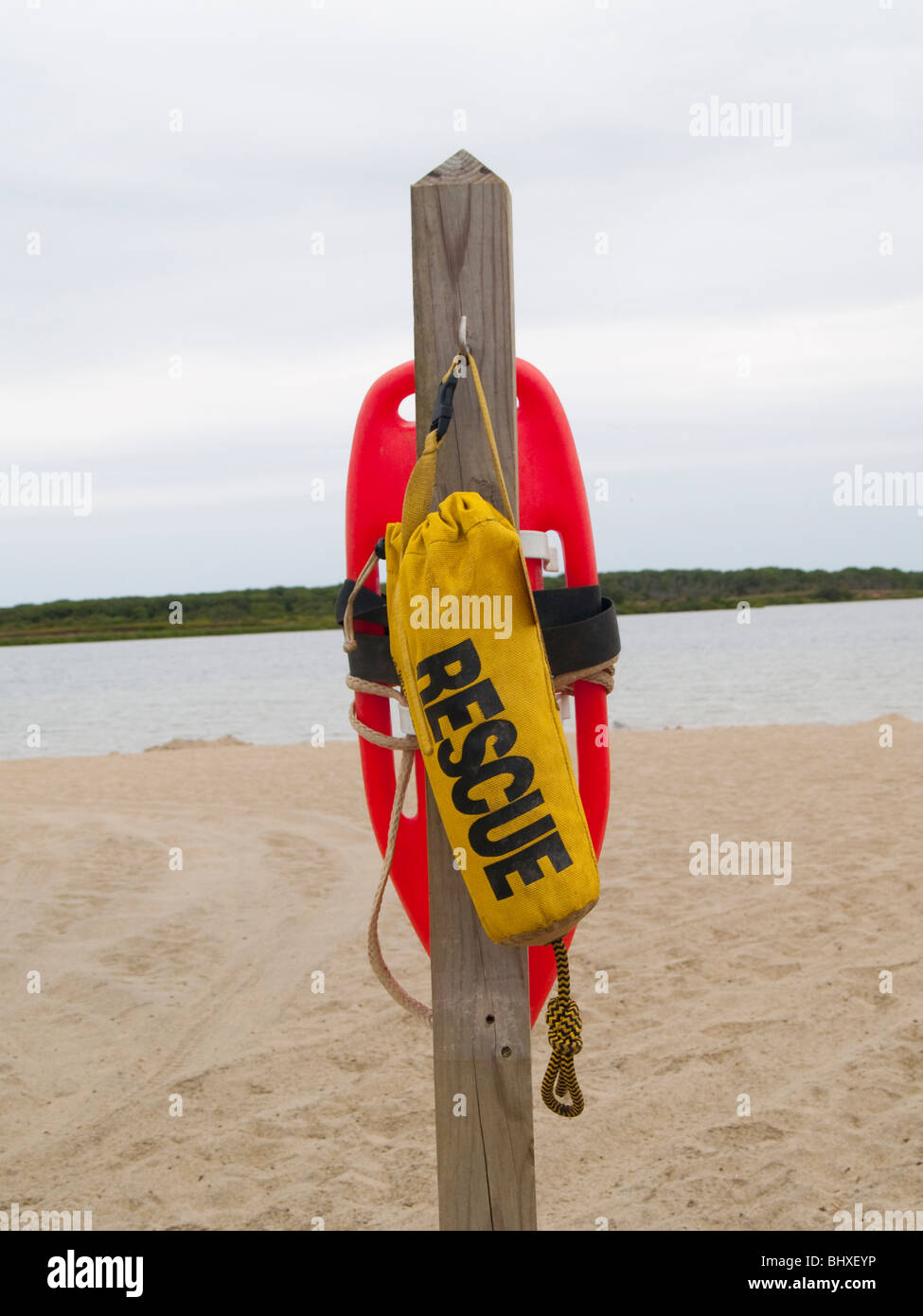 A rescue float on the beach at Martha's Vineyard, Massachusetts USA ...