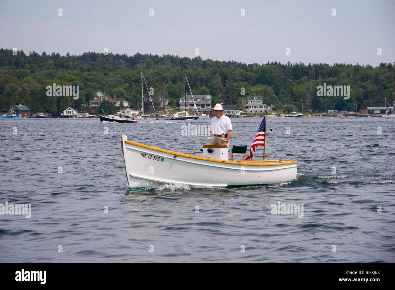 A nice little launch for to go boating in Maine Stock Photo - Alamy