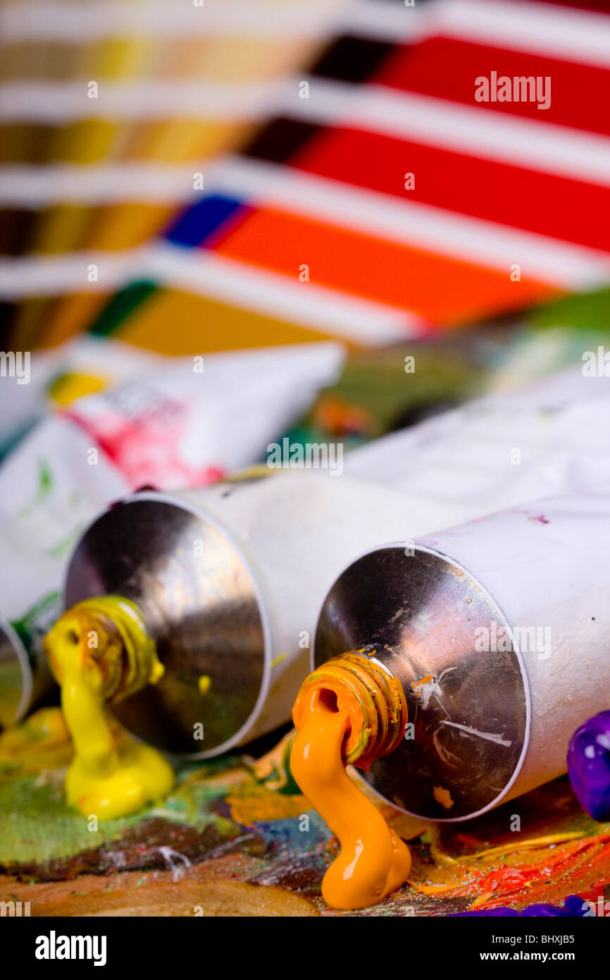Paint tubes and color chart Stock Photo - Alamy