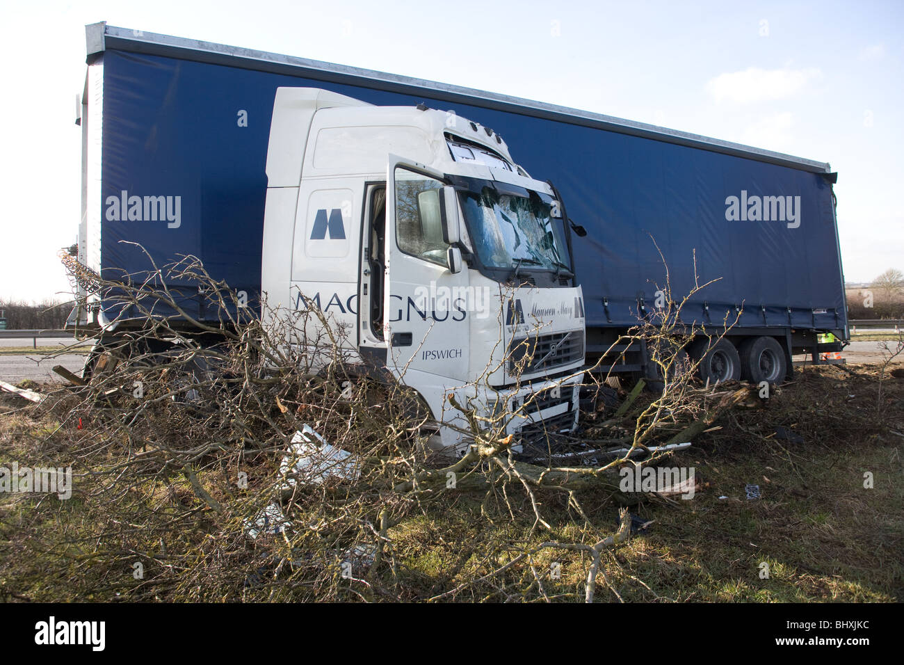 Jackknifed Lorry After Being Involved In A Road Traffic Accident On The ...