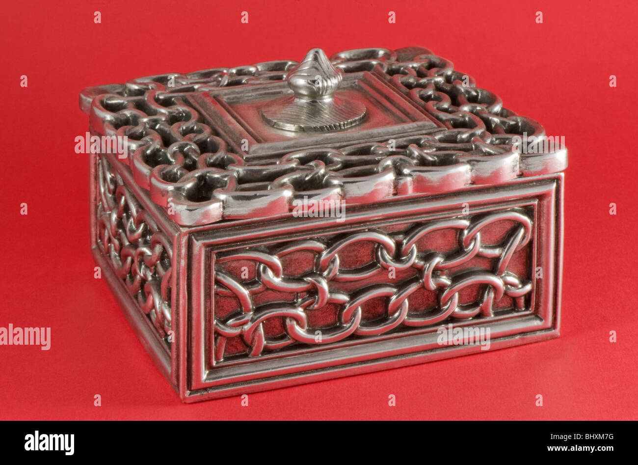 A square silver patterned jewellery box with lid Stock Photo - Alamy