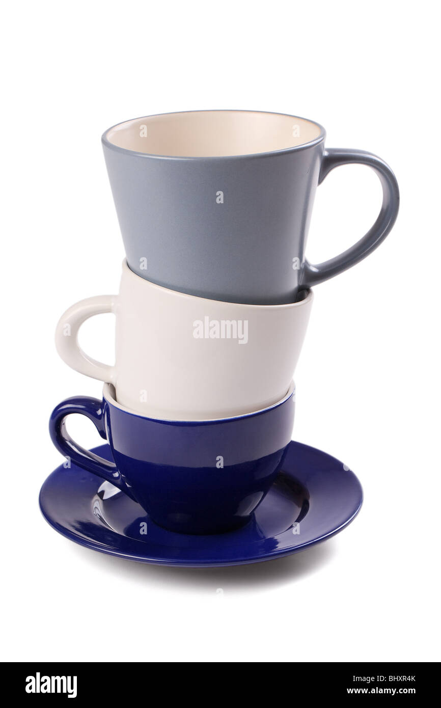 stack of three coffee cups on white background Stock Photo - Alamy
