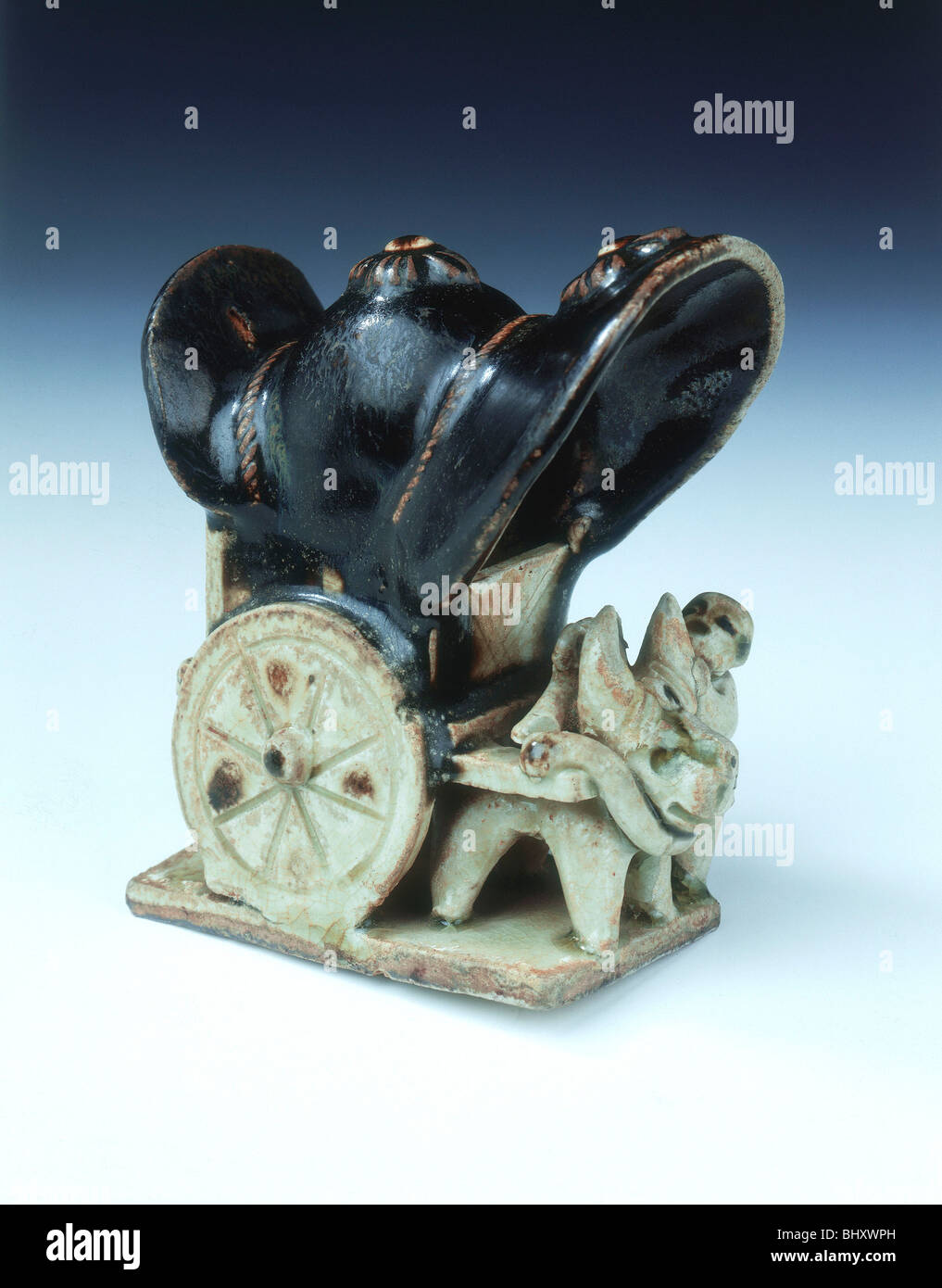 Ox-drawn covered wagon with lady passenger, late Tang dynasty, China ...