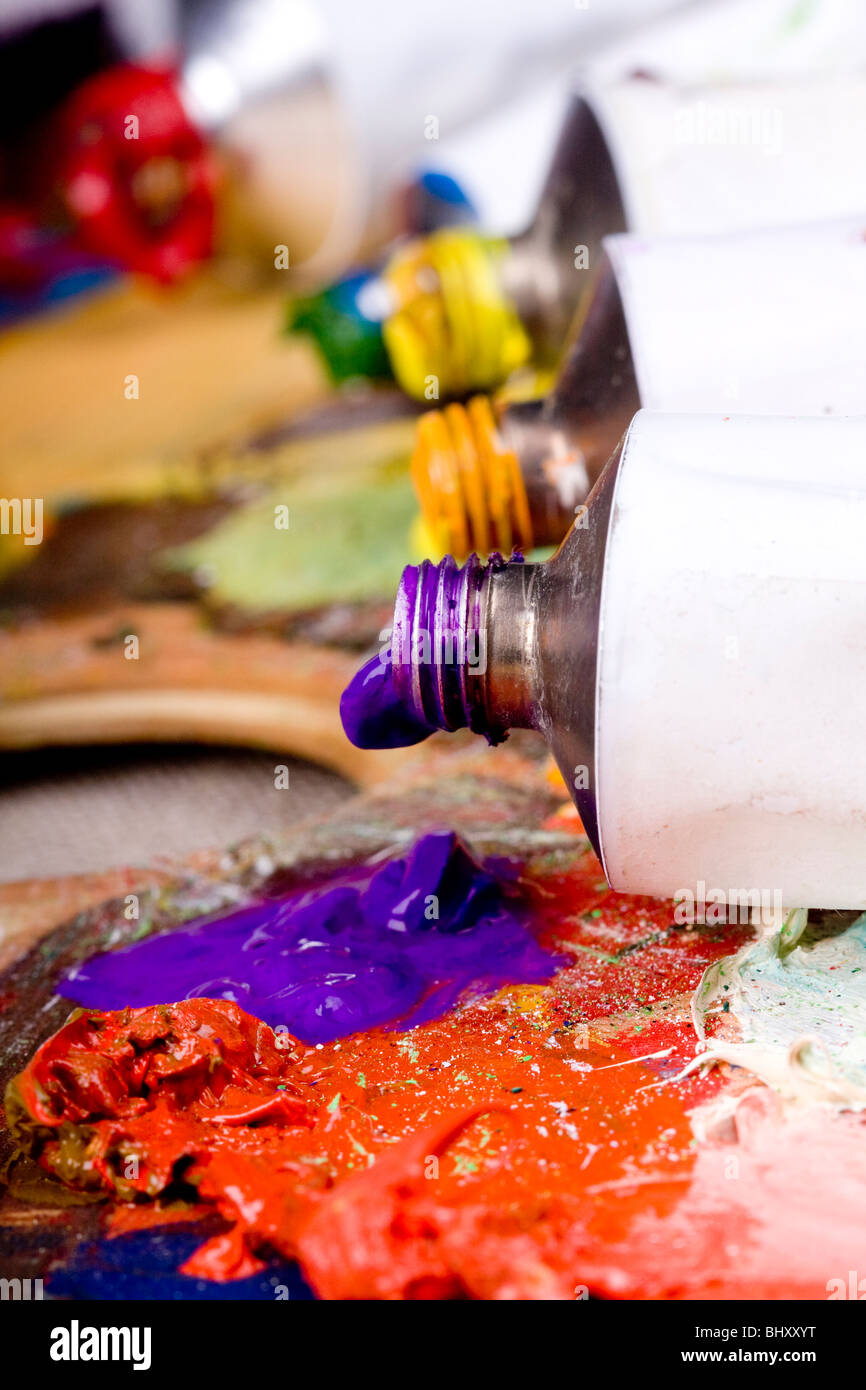 Paint tubes and color chart Stock Photo - Alamy