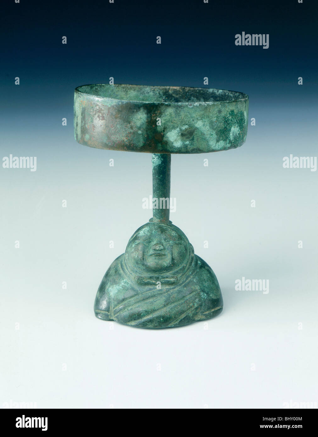 Bronze lamp, the stand in the shape of a warrior's torso, Qin dynasty ...