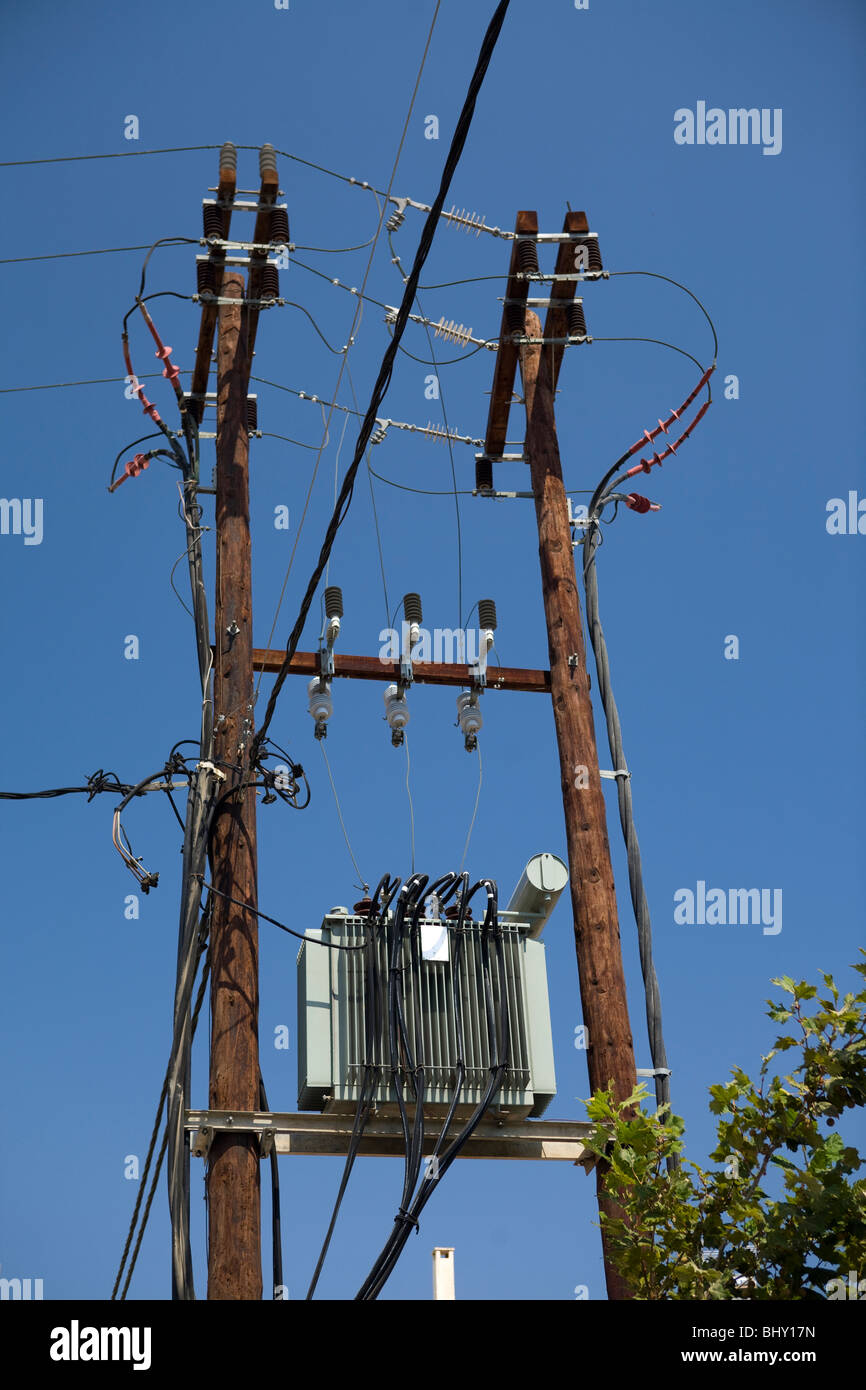 Wooden power pole Stock Photo - Alamy