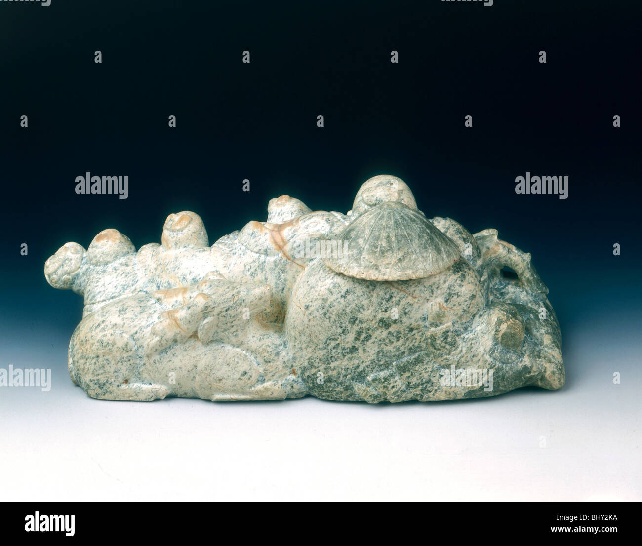 Jade group of sage, wine pot, deer and children, Yuan-early Ming ...