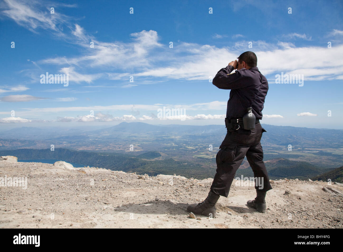 Security Officer at the Santa Ana Volcano summit, Cerro Verde, El ...
