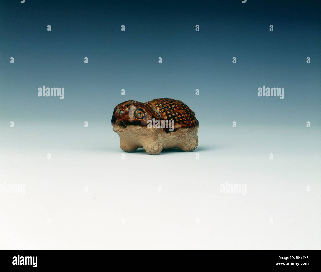 Brown pottery toad-like animal, Tang dynasty, China, 618-907 AD. Artist ...